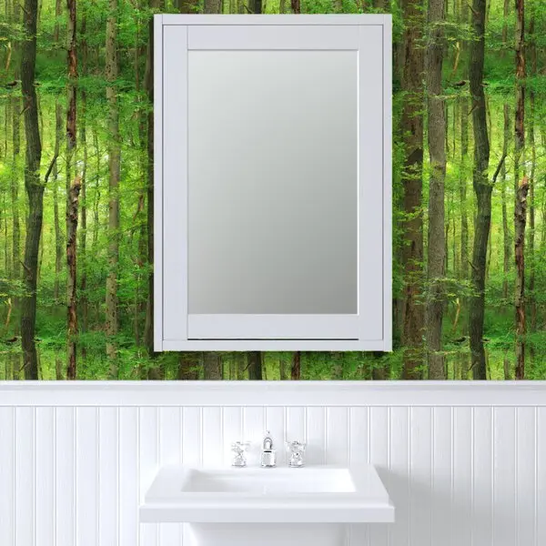 Spoonflower Green Nature Branches Forest Trees Photograph Traditional Wallpaper