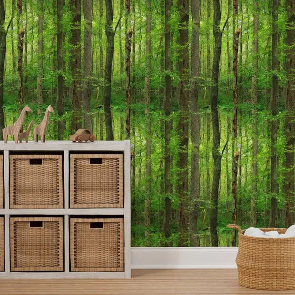 Spoonflower Green Nature Branches Forest Trees Photograph Traditional Wallpaper