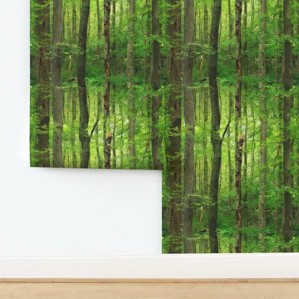 Spoonflower Green Nature Branches Forest Trees Photograph Traditional Wallpaper