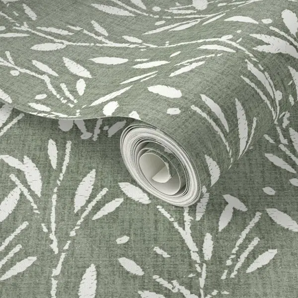 Spoonflower Green Custom Pre-pasted Wallpaper - Green,white,gray