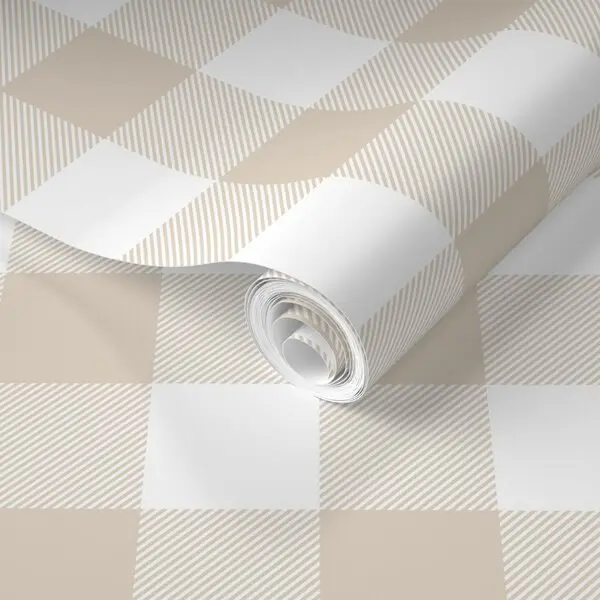 Spoonflower Plaid Buffalo Check Tan Sand Beige Tartan Custom Pre-pasted Wallpaper - Tan,beige,white