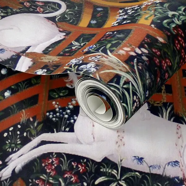 Spoonflower Vintage Floral Medieval Animals Fantasy Castle Traditional Wallpaper - Brown,gray
