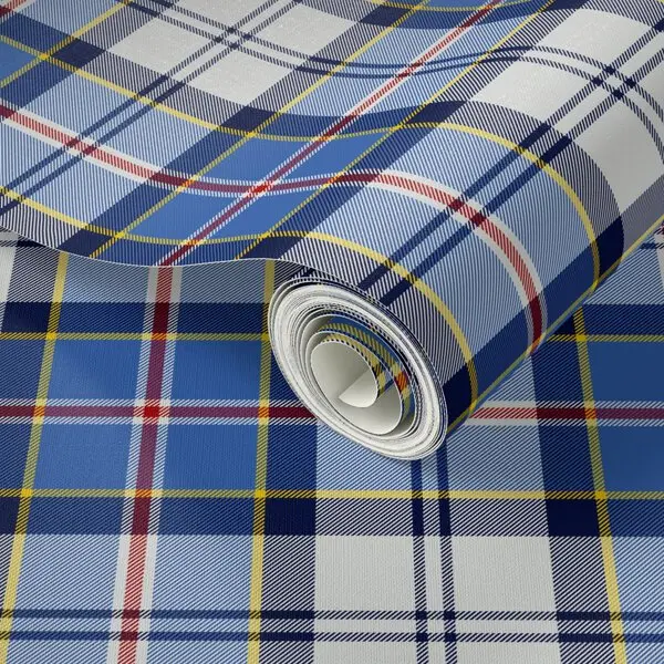 Spoonflower White Blue Yellow Plaid Red Grey Tartan Custom Pre-pasted Wallpaper - Blue,gray,black
