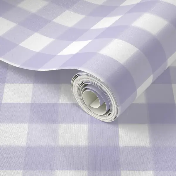 Spoonflower Plaid Gingham Check Buffalo Vichy Lavender Custom Pre-pasted Wallpaper - Blue,purple,white