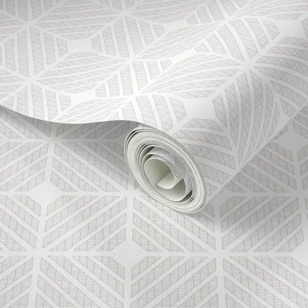 Spoonflower White Grey Geometric Diamond Light Grid Traditional Wallpaper - White,gray,beige