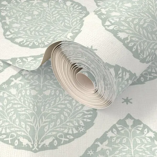 Spoonflower C0cdc8 Egyptian Paisley 100% Natural Sisal Grasscloth Wallcovering - Blue,green