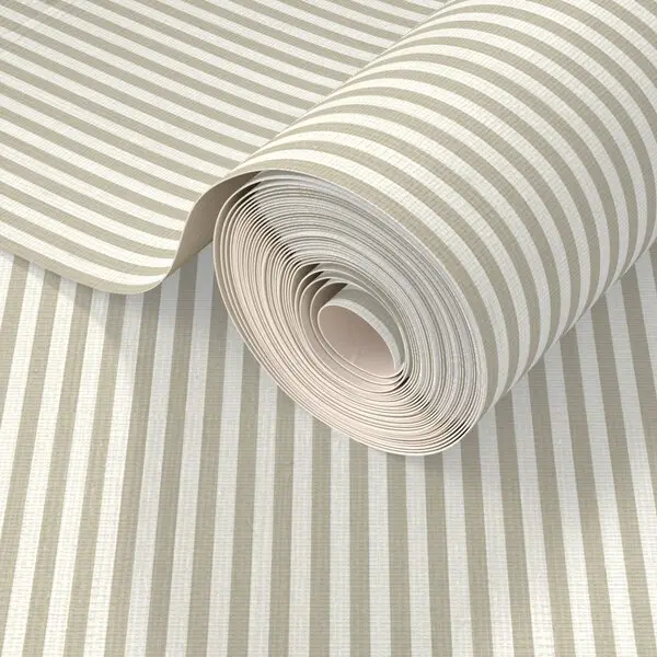 Spoonflower Candy Stripe Revere Pewter On White 100% Natural Sisal Grasscloth Wallcovering - Gray,tan,beige