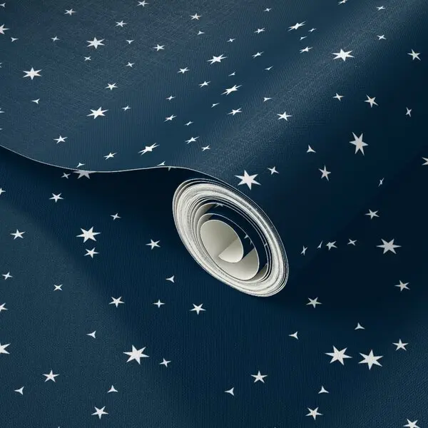 Spoonflower Blue Stars Navy Indigo Minimalist Celestial Custom Pre-pasted Wallpaper - Blue,navy,indigo