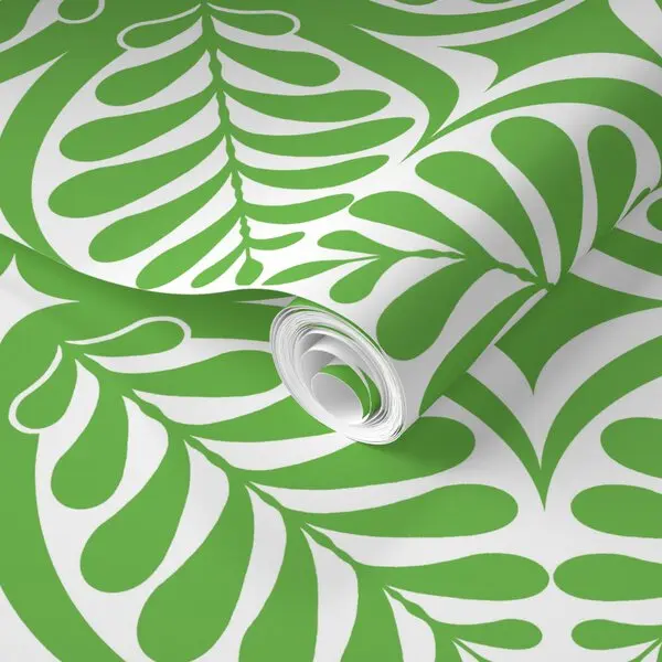 Spoonflower White Green Block Leaf Fern Custom Removable Wallpaper - Mint,green