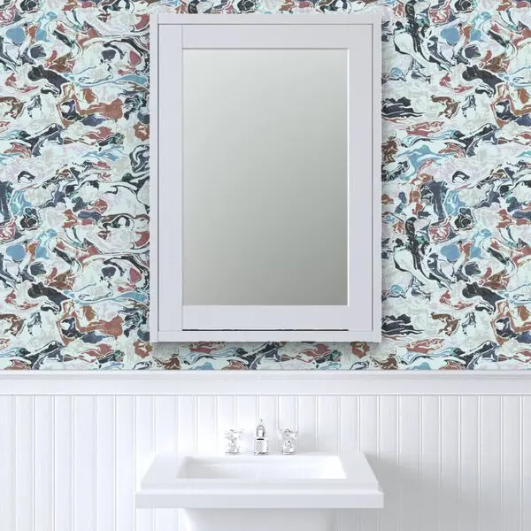 Spoonflower Rain Desaturated Abstract Marble Neutral Texture Custom Pre-pasted Wallpaper