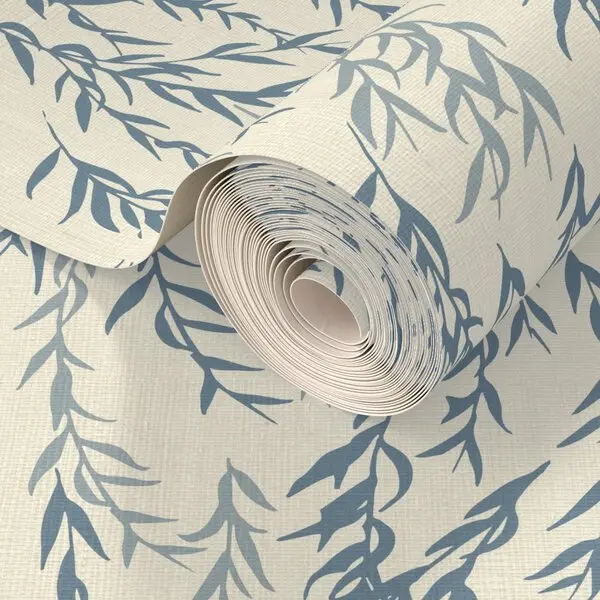 Spoonflower Willow~blue&white~medium 100% Natural Sisal Grasscloth Wallcovering - White,blue