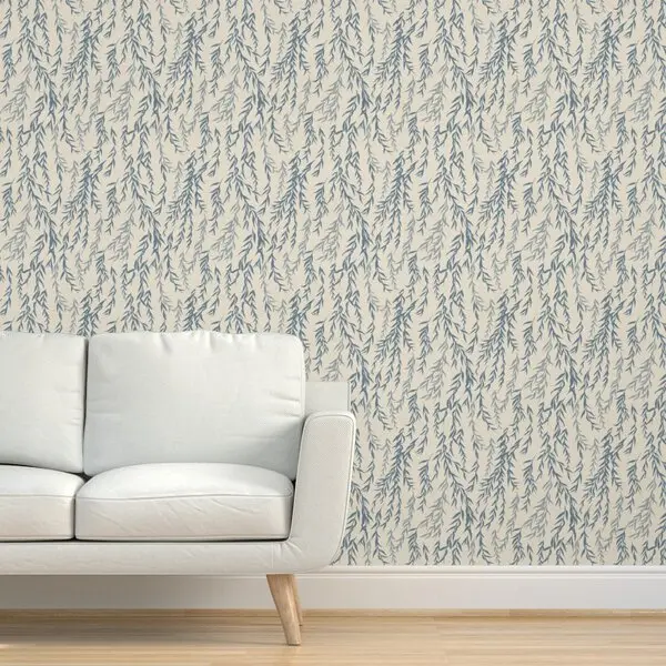 Spoonflower Willow~blue&white~medium 100% Natural Sisal Grasscloth Wallcovering