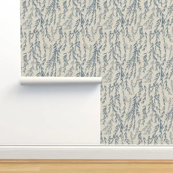 Spoonflower Willow~blue&white~medium 100% Natural Sisal Grasscloth Wallcovering