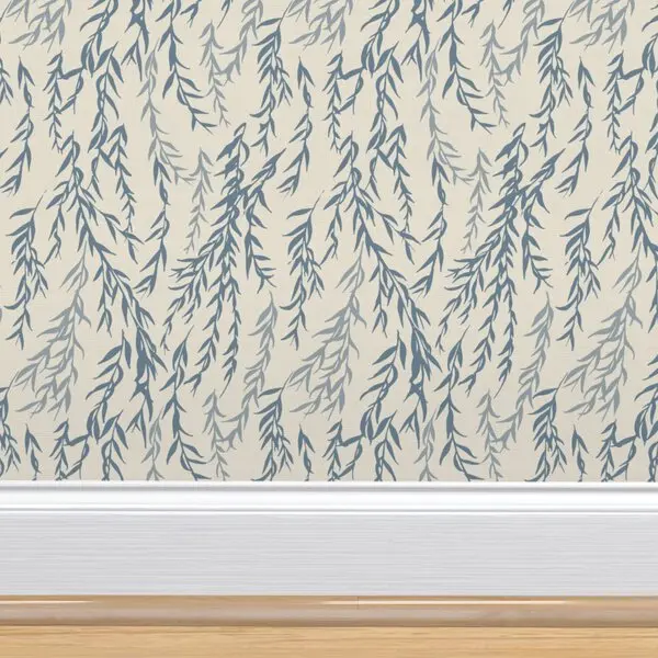 Spoonflower Willow~blue&white~medium 100% Natural Sisal Grasscloth Wallcovering