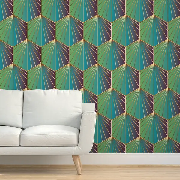 Spoonflower Vintage Geometric Abstract Jewel Geometry Pattern Custom Pre-pasted Wallpaper