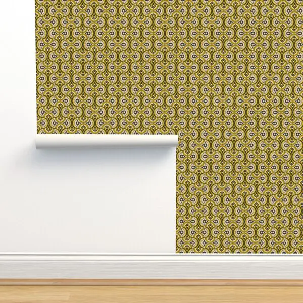 Spoonflower Geometric Seashell Medium Scale 100% Natural Sisal Grasscloth Wallcovering