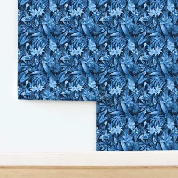 Spoonflower Bright Flowers Forest Fantasy Tropical Custom Pre-pasted Wallpaper