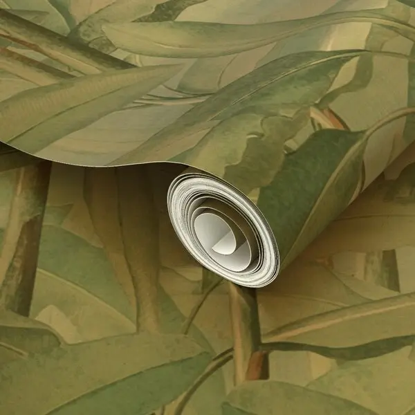 Spoonflower Leaf Palm Tropical Leaves Custom Removable Wallpaper - Green