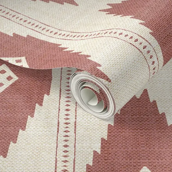 Spoonflower Geometric Diamond Marsala Southwest Custom Removable Wallpaper - Red,beige,gray