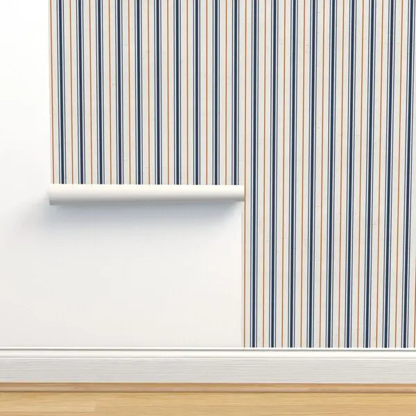 Spoonflower Navy Orange Stripe 100% Natural Sisal Grasscloth Wallcovering