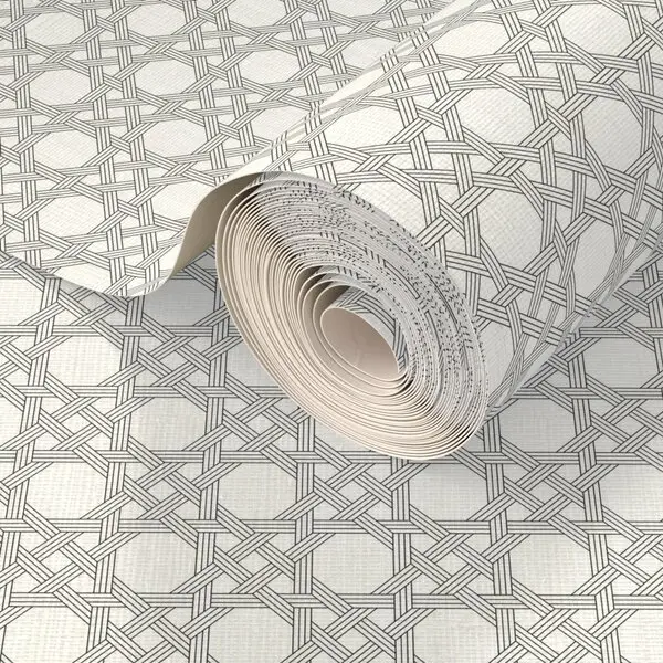 Spoonflower Octagon Polygon Weave Moroccan Islamic Arabic 100% Natural Sisal Grasscloth Wallcovering - Black