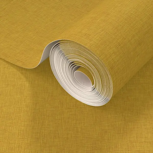 Spoonflower Mustard Linen Texture 100% Natural Sisal Grasscloth Wallcovering - Yellow