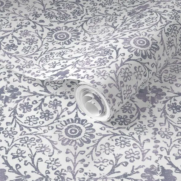 Spoonflower Floral Silver India Indian Ethnic Traditional Wallpaper - Purple,gray