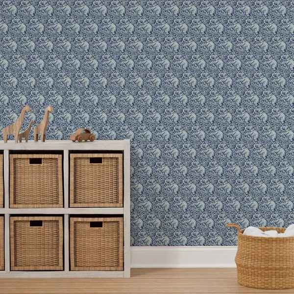 Spoonflower Dancing Batik Tiny Elephant And White Custom Removable Wallpaper