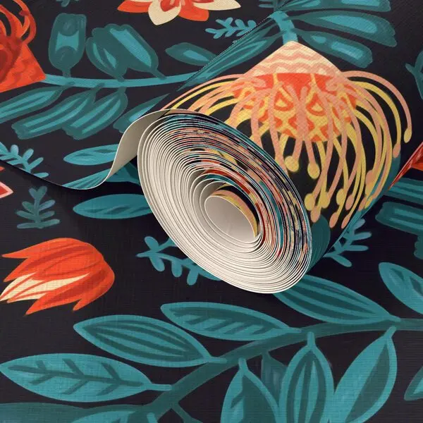 Spoonflower Non Directional Protea Chintz Large Scale 100% Natural Sisal Grasscloth Wallcovering