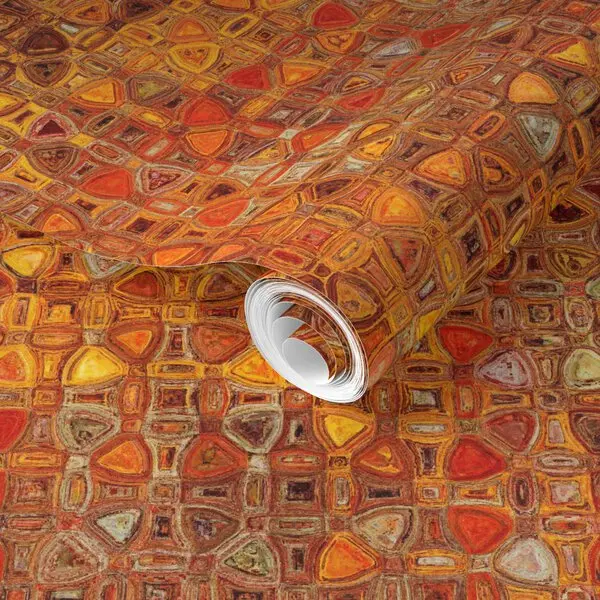 Spoonflower Red Brown Orange Gold Geometric Rich Earth Tones Custom Removable Wallpaper - Orange,bronze,brown