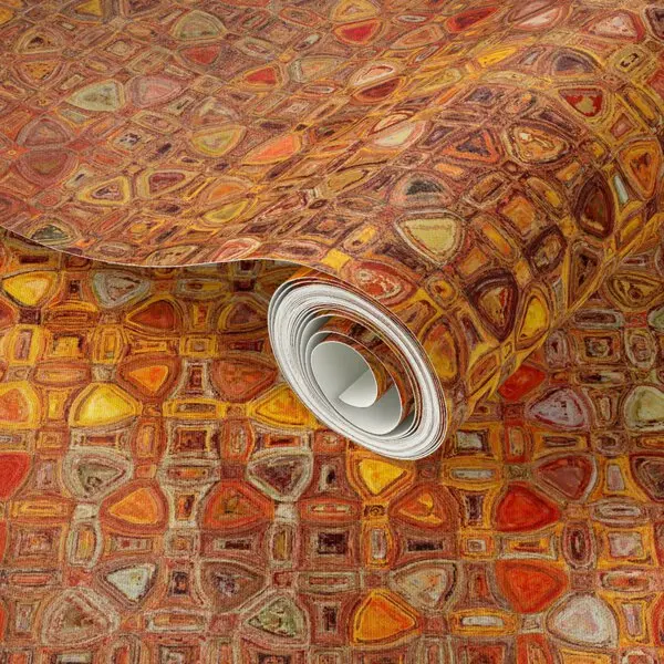 Spoonflower Red Brown Orange Gold Geometric Rich Earth Tones Custom Removable Wallpaper - Orange,bronze,brown