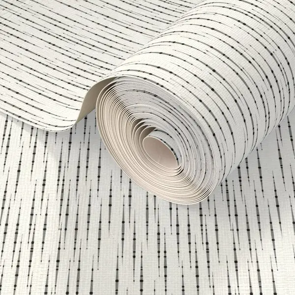 Spoonflower Woodgrain Dotted Line 100% Natural Sisal Grasscloth Wallcovering - White