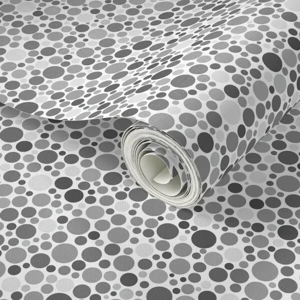 Spoonflower Black And White Grey Dot Neutral Polka Greyscale Traditional Wallpaper - Gray,white,black