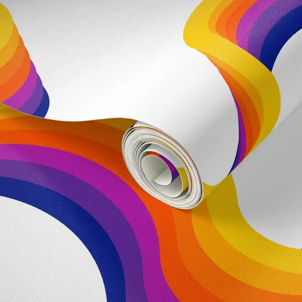 Spoonflower 1970s Rainbow Ribbon Retro Geometric Custom Removable Wallpaper - Gray,red,purple