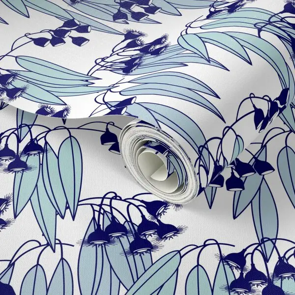 Spoonflower Gumnuts Australian Botanical Custom Removable Wallpaper - Blue