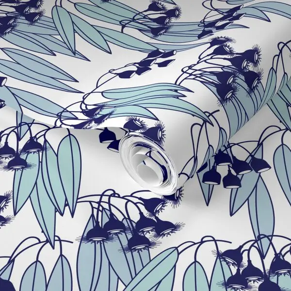Spoonflower Gumnuts Australian Botanical Custom Removable Wallpaper - Blue