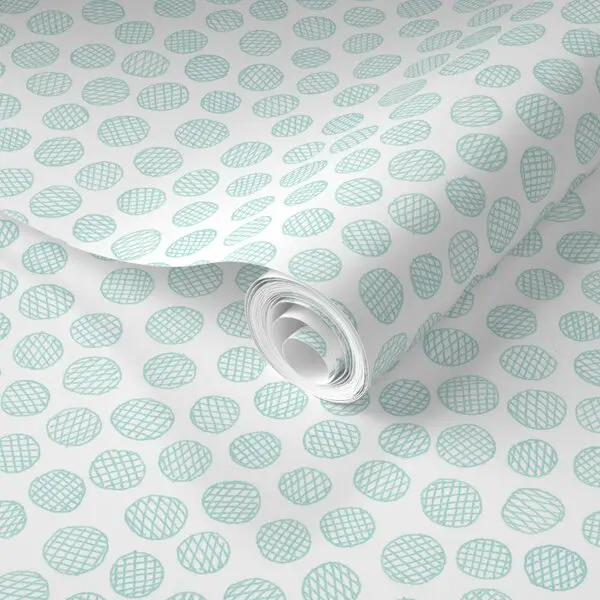 Spoonflower White Dots Mint Light Blue Polka Hatched Hatching Custom Pre-pasted Wallpaper - Mint,gray,blue