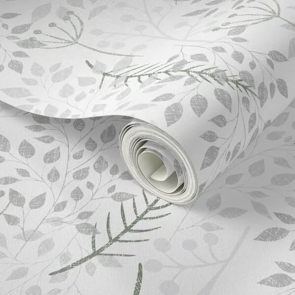 Spoonflower Green Nature Forest Woodland Plants Foliage Traditional Wallpaper - Gray,green