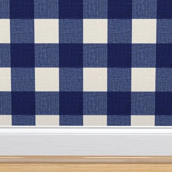 Spoonflower New Gingham Royal 100% Natural Sisal Grasscloth Wallcovering