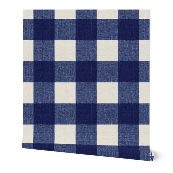 Spoonflower New Gingham Royal 100% Natural Sisal Grasscloth Wallcovering