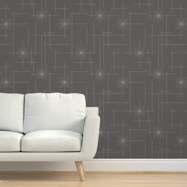 Spoonflower Orbs Starburst Dark Light Grays 100% Natural Sisal Grasscloth Wallcovering