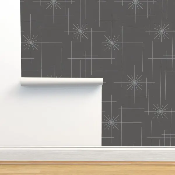 Spoonflower Orbs Starburst Dark Light Grays 100% Natural Sisal Grasscloth Wallcovering