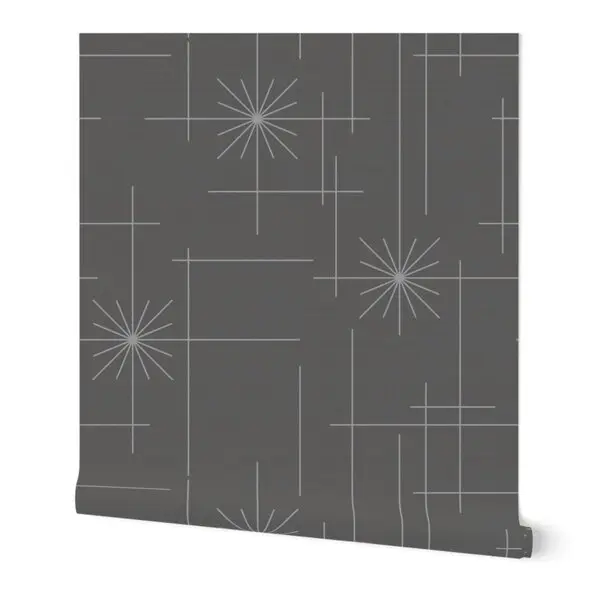 Spoonflower Orbs Starburst Dark Light Grays 100% Natural Sisal Grasscloth Wallcovering