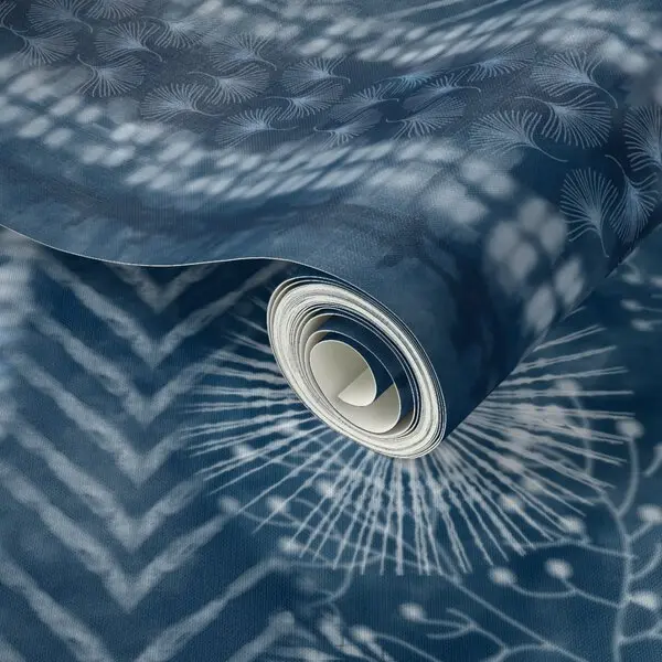 Spoonflower Shibori Japanese Tie Dye Blue Asian Indigo Stripe Traditional Wallpaper - Blue,white