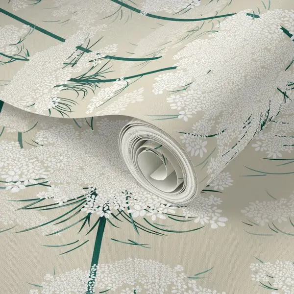 Spoonflower Cream Floral Nature Light Tan Elegant Classic Custom Pre-pasted Wallpaper - Gray,green