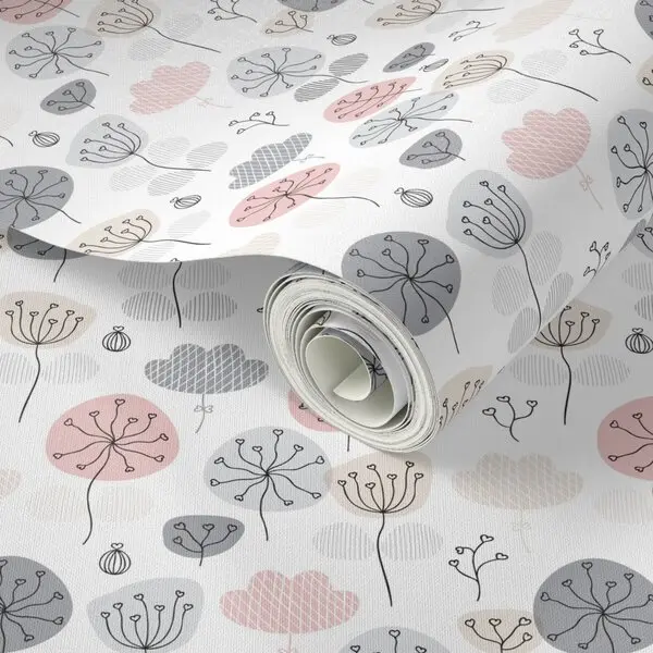 Spoonflower Flower Flowers Retro Garden Poppy Scandinavian Mid Traditional Wallpaper - Gray,purple