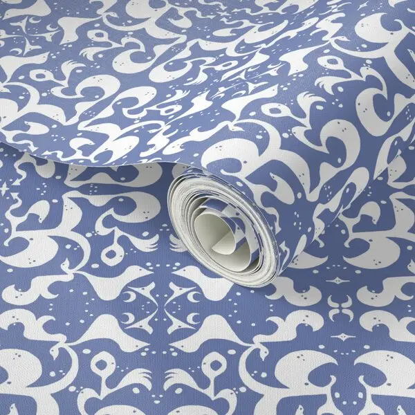 Spoonflower Blue French White Beach Tropical Boho Custom Removable Wallpaper - Blue,white