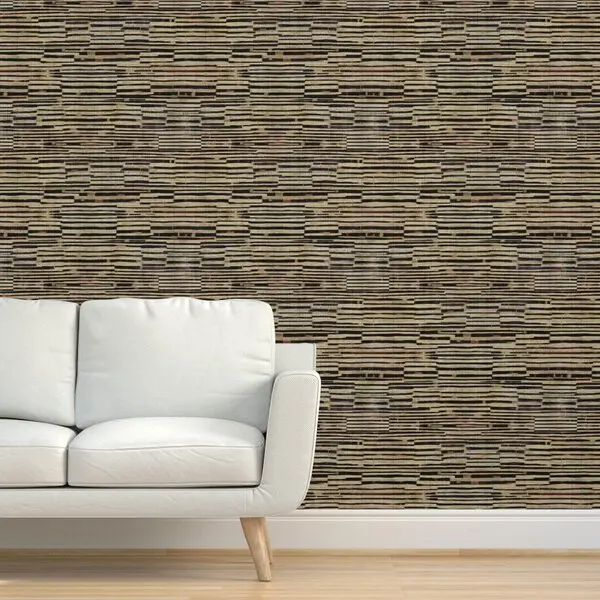 Spoonflower Zebra Tribal Stripe Stagger Bw 100% Natural Sisal Grasscloth Wallcovering