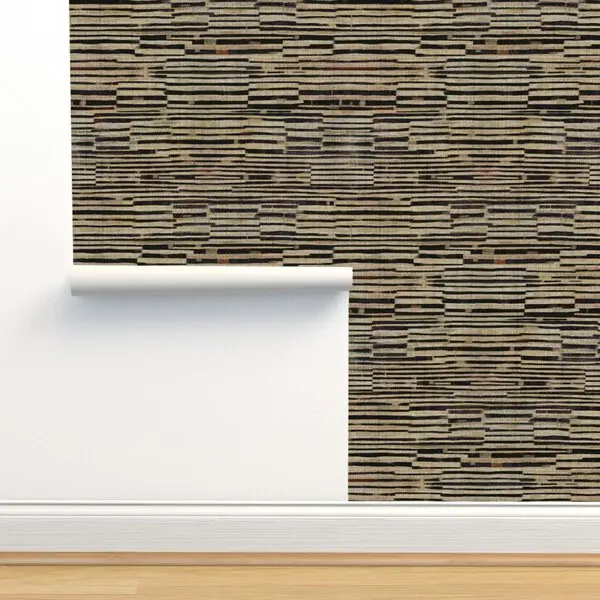 Spoonflower Zebra Tribal Stripe Stagger Bw 100% Natural Sisal Grasscloth Wallcovering