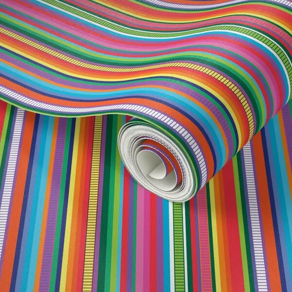 Spoonflower Pink Stripe Green Blue Yellow Red Traditional Wallpaper - Blue,green,gray